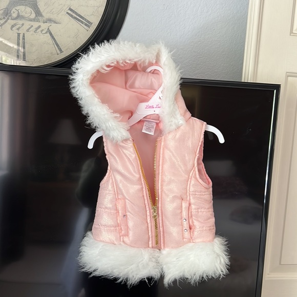 Little Lass | Jackets & Coats | Little Lass Pink Vest With White Faux ...